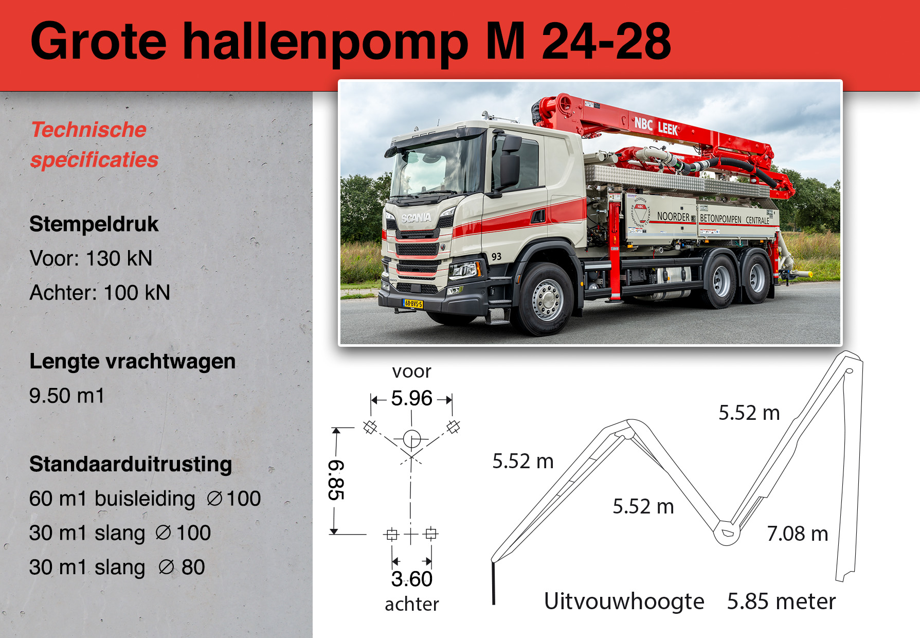 Grote hallenpomp M24-28 | Noorder Betonpompen Centrale